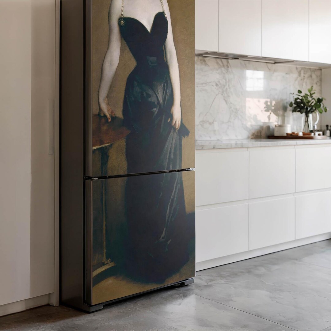 Elegant Figure in A Dress Fridge Magnetic Decal, Black Stylish Fridge ...