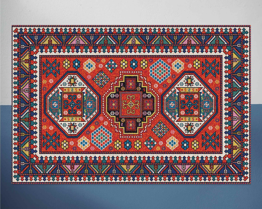 Traditional Ethno Multicolored With Frame Vinyl Rug, Ethnic Vinyl Rug ...