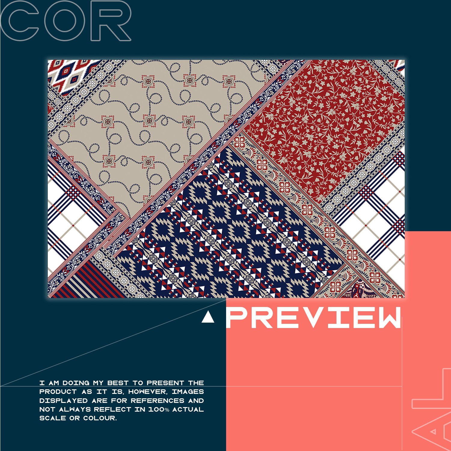 Navy Patchwork Vinyl Mat, Navy Linoleum Rug, Red Vinyl Floor Mat ...