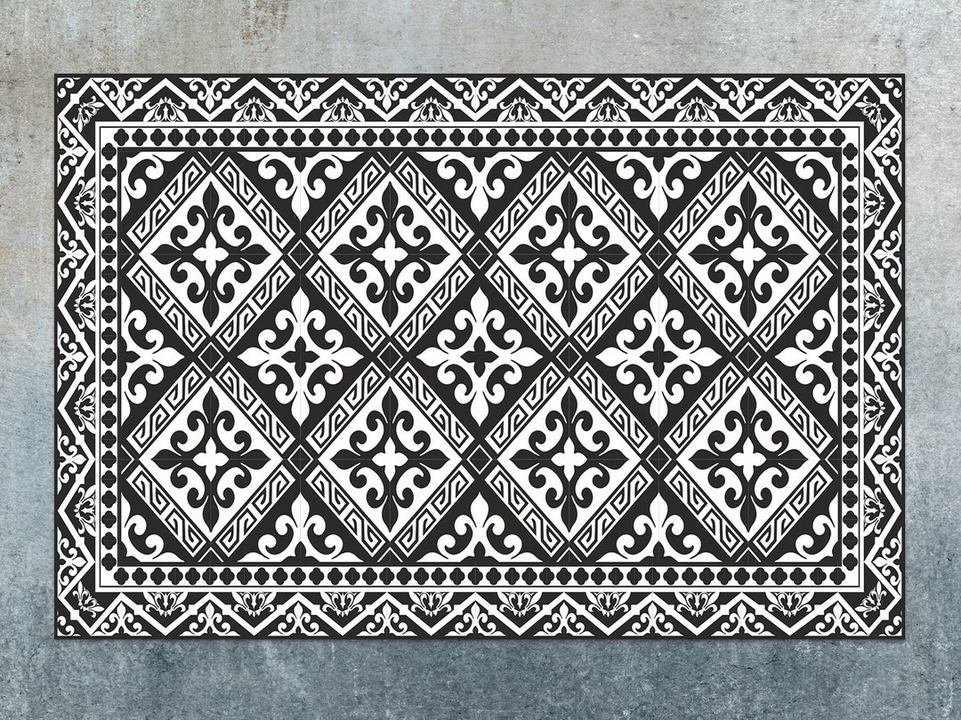 Pattern Gothic Vinyl Mat, White Linoleum Rug, Black Vinyl Floor Mat ...