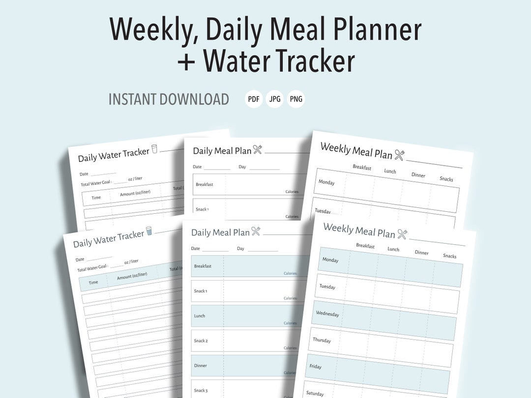 Meal Plans & Water Tracker Bundle Digital Planner - Etsy