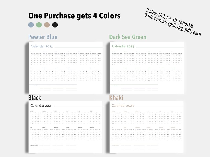 Calendar 2023 Yearcalendar Printable Calendar A3, A4, US Letter Digital ...