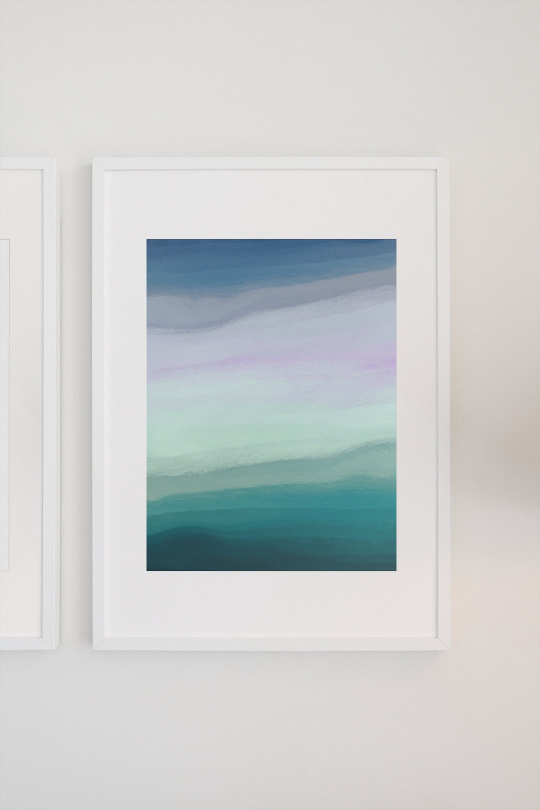 Blue Ocean Watercolor Print Pink Sky in the Morning Sailors Warning ...