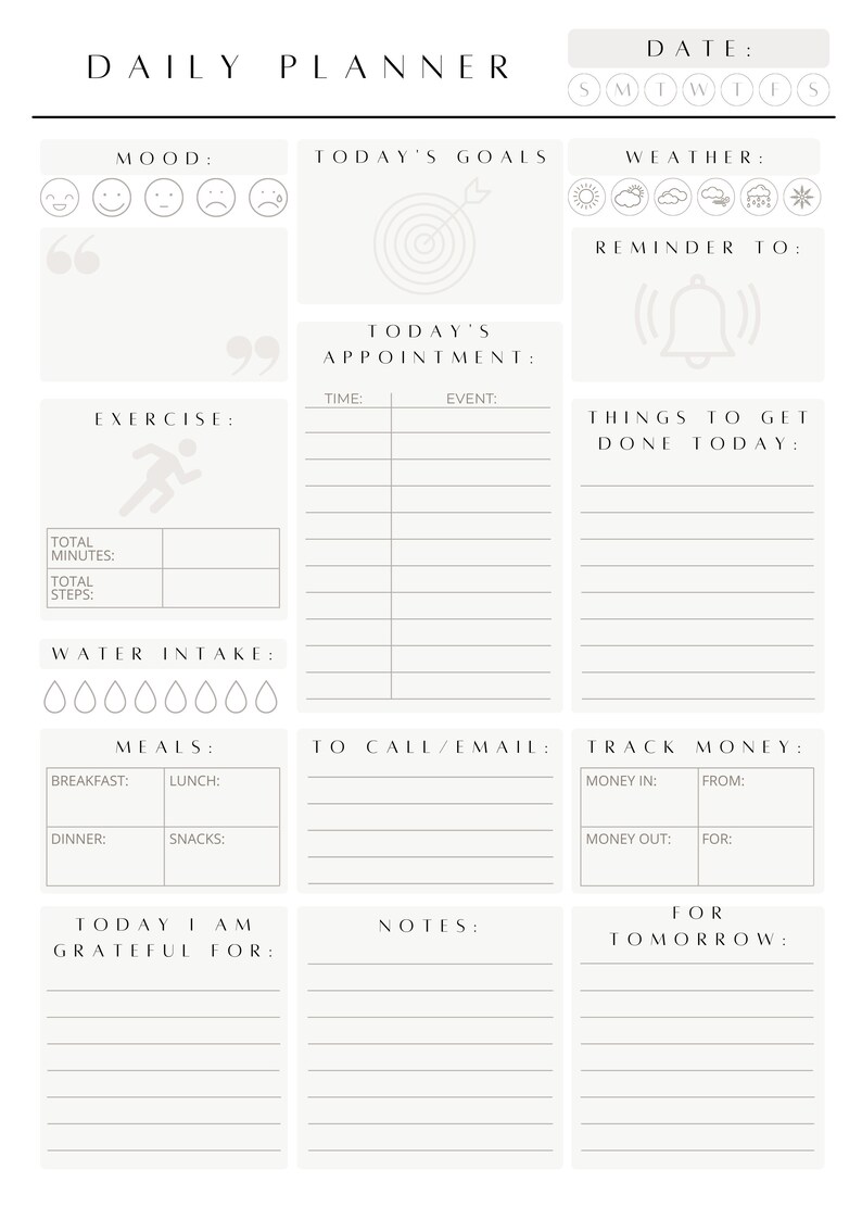 Daily Agenda Printable, Digital Download - Etsy