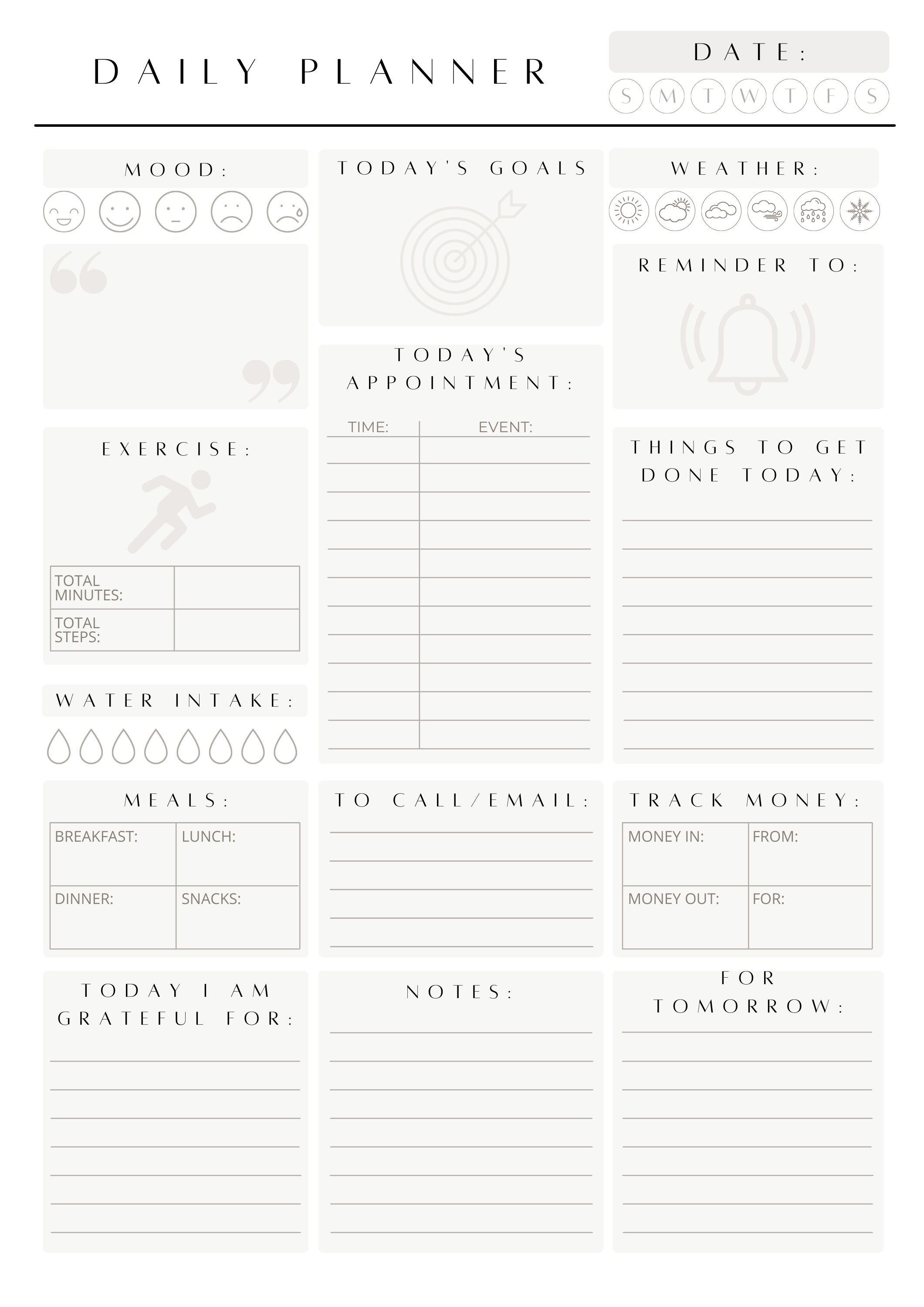 Daily Agenda Printable, Digital Download - Etsy