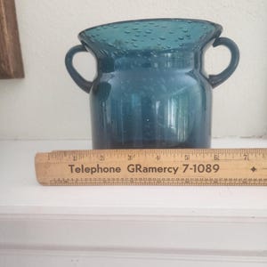 Vintage Blenko Teal Blue Glass Vase With Handles - Etsy