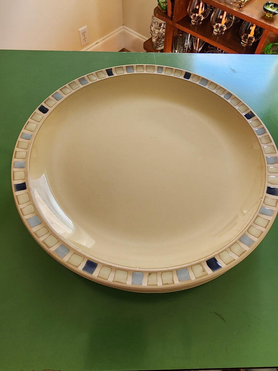 3 Dansk Studio Compass BLUE Dessert Plates Set Checkered Border - Etsy