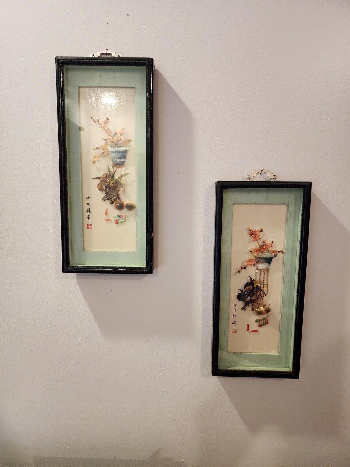 Vintage Asian Shell Art Panels: Birds & Flowers Mother of Pearl Decor ...