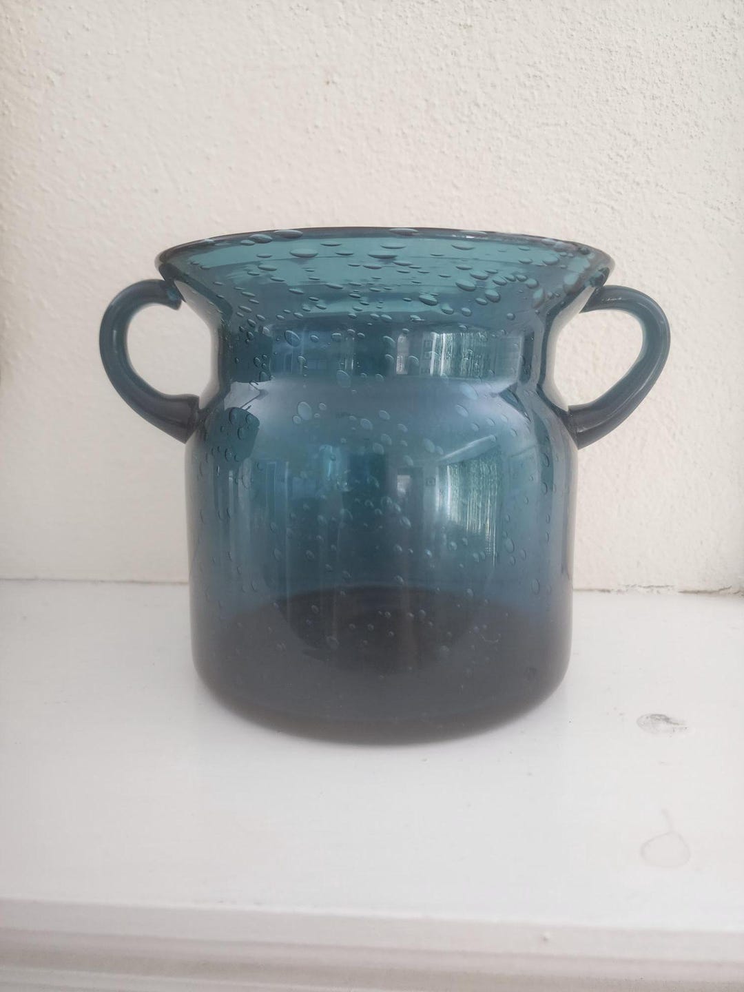 Vintage Blenko Teal Blue Glass Vase With Handles - Etsy