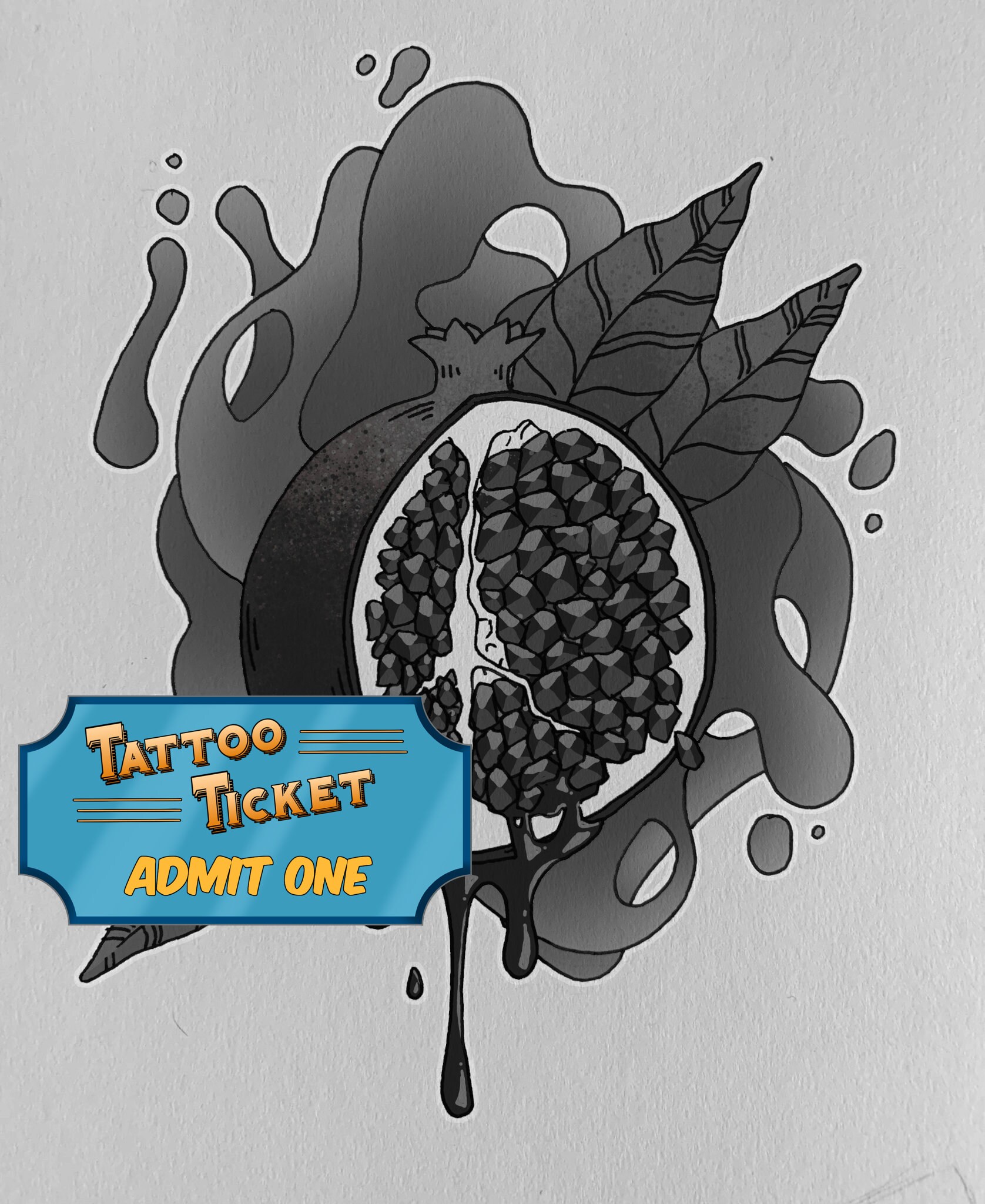 Tattoo Ticket - Single Use Flash - Juicy Pomegranate Digital - Etsy