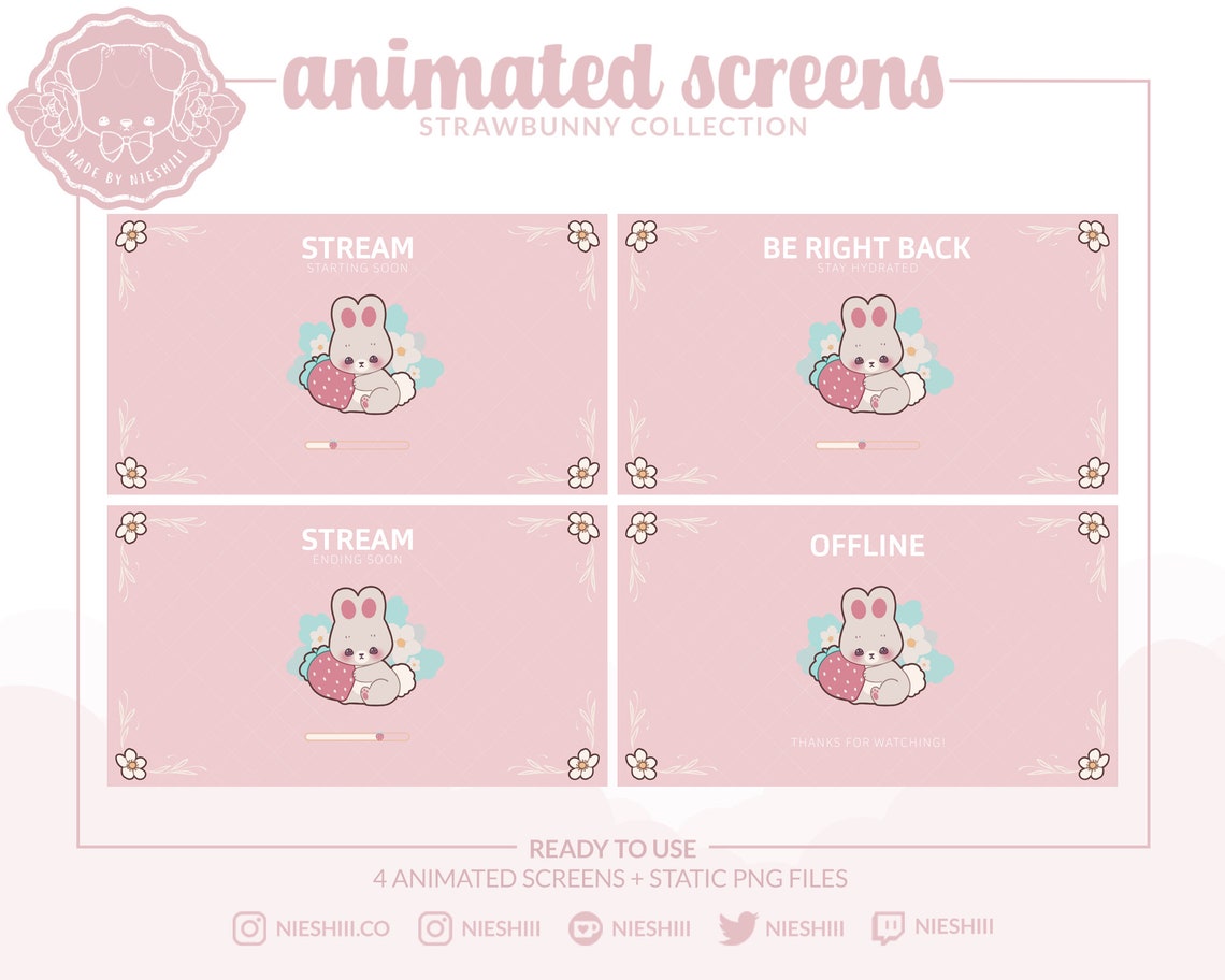 ANIMATED Strawbunny Twitch Screens / Starting Soon / Kawaii - Etsy