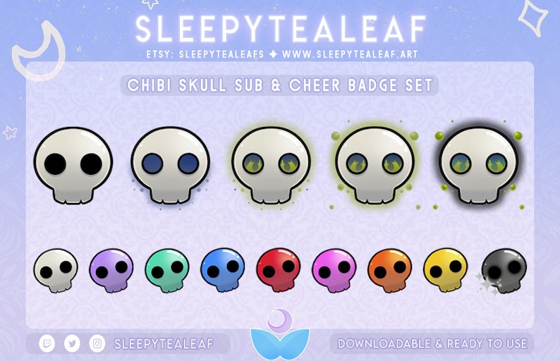 Chibi Skull Sub & Cheer Badges - Etsy