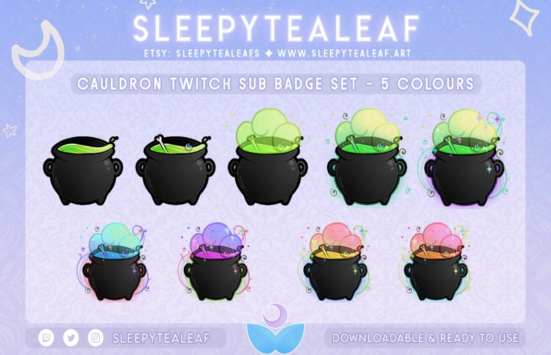 Witch Cauldron Twitch Sub Badges - 5 Colours - Etsy