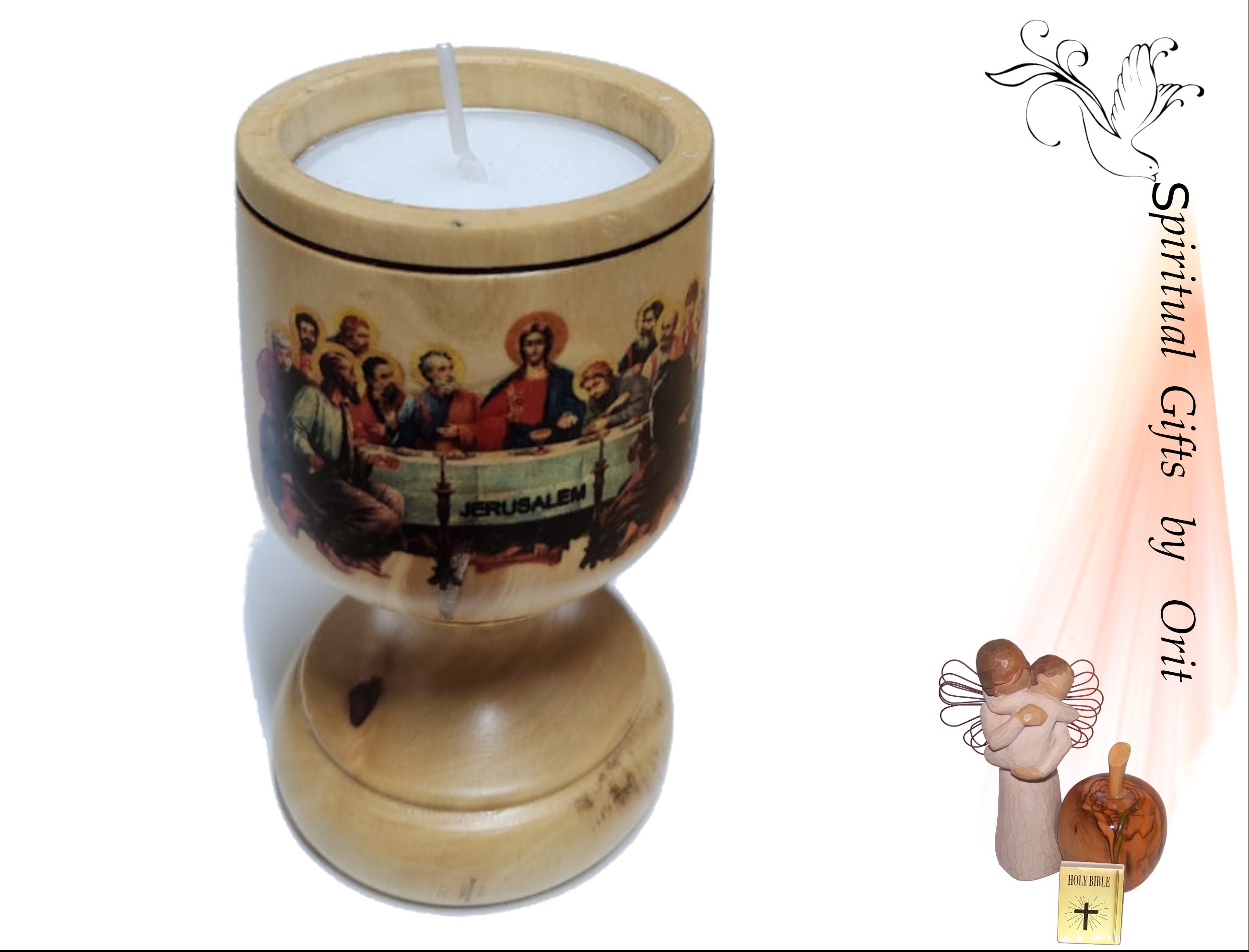 Candle Holder Olive Wood Last Supper Icon Cup Engraved in a Gift Box - Etsy