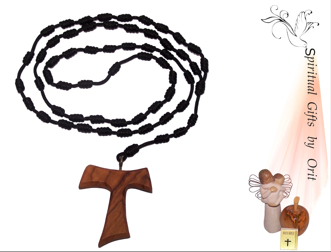 Catholic Rosary Necklace Threaded Knots With Olive Wood Tau From the ...