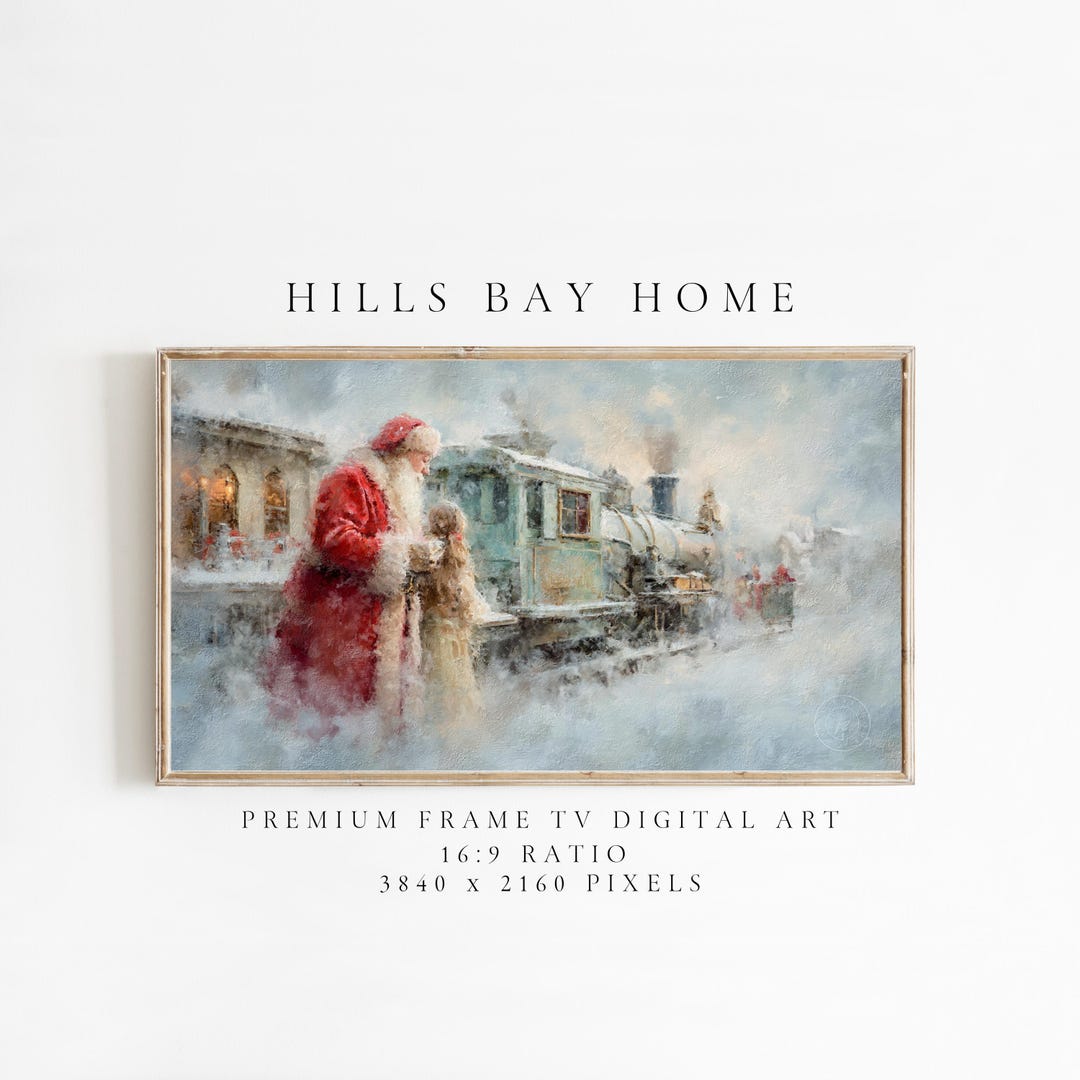 Santa Christmas Train in Snow Tv Art, Digital Download Art for Frame Tv ...