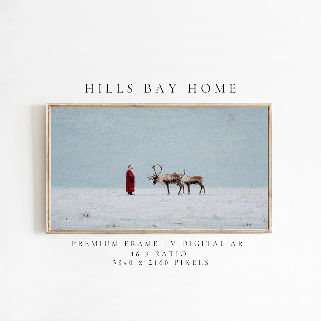 Santa and Reindeer in Snow Tv Art, Digital Download Art for Frame Tv ...