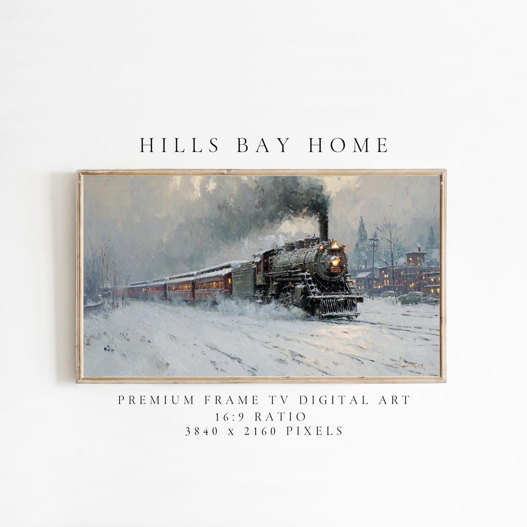 Winter Train Frame Tv Art, Digital Download Art for Frame Tv, Winter Tv ...