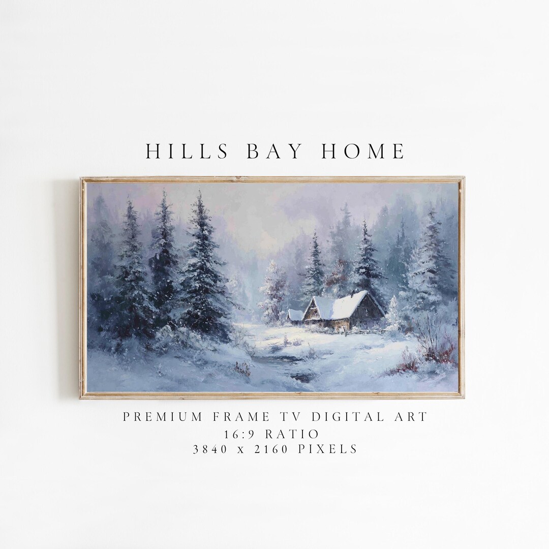 Winter Log Cabin Frame Tv Art, Digital Download Art for Frame Tv, Snow ...