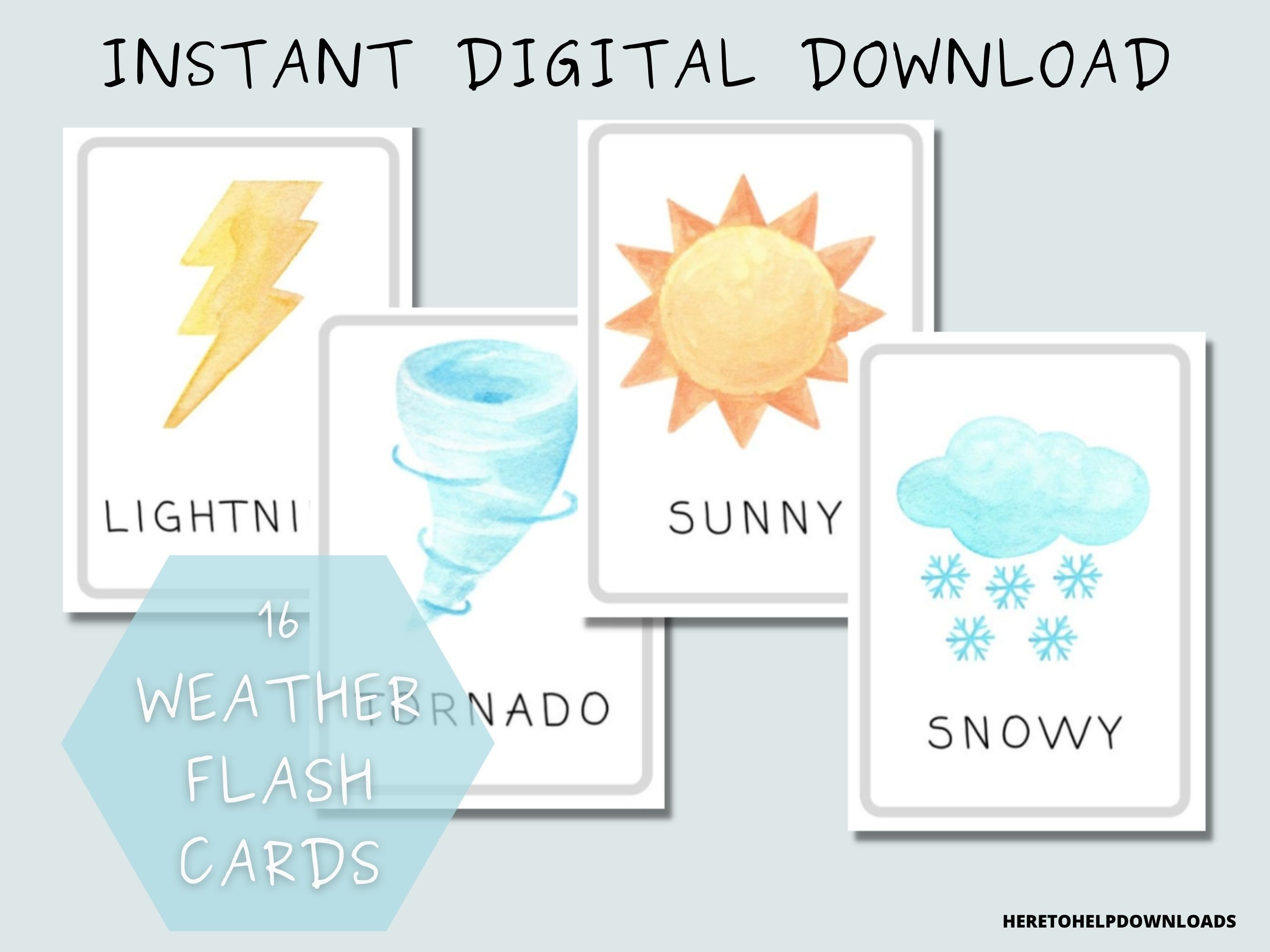Weather Flashcards 16 Medium Weather Flashcards INSTANT | Etsy