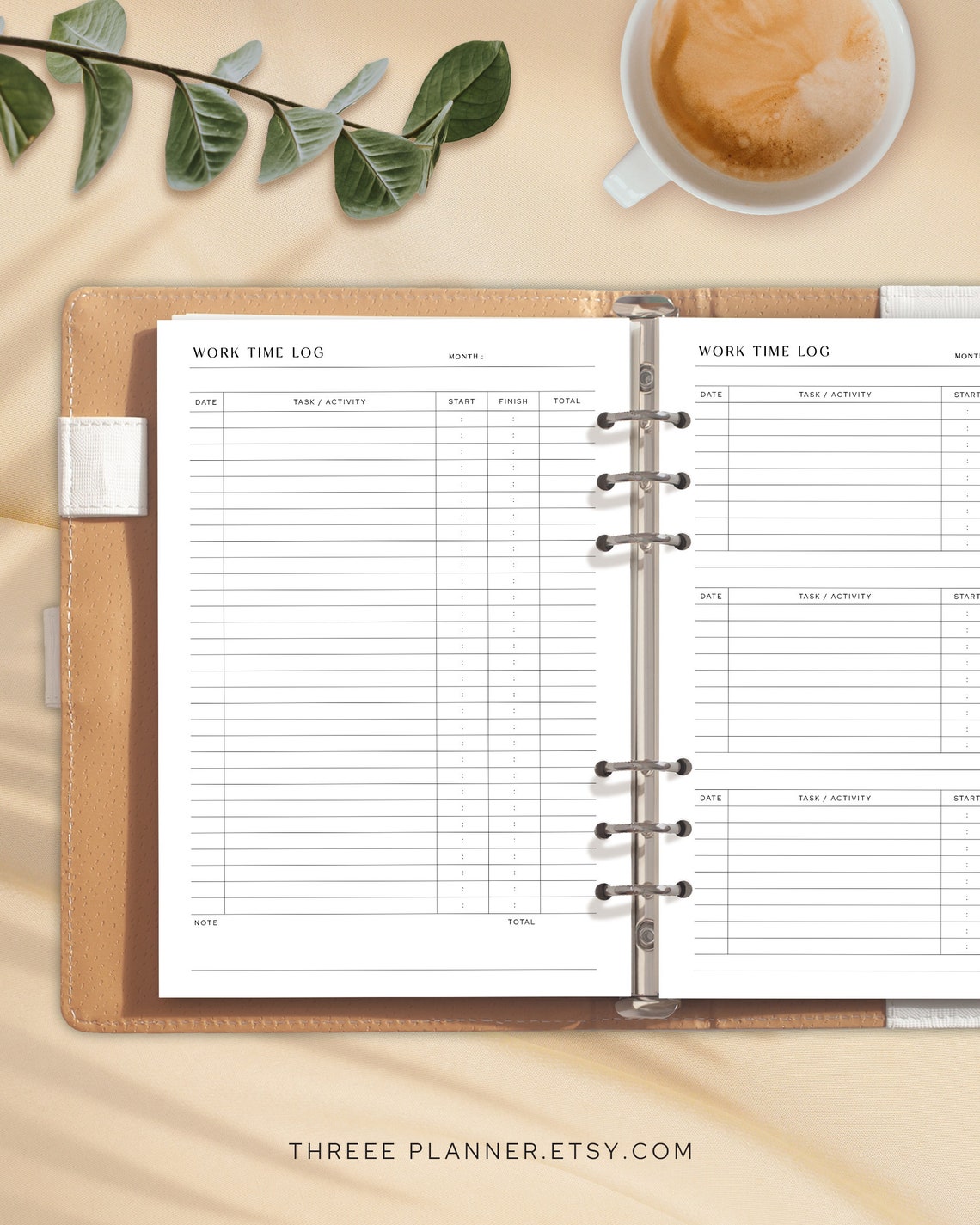 Work Time Log Printable, Task Time Tracker, A4 A5 Letter Half-size PDF ...