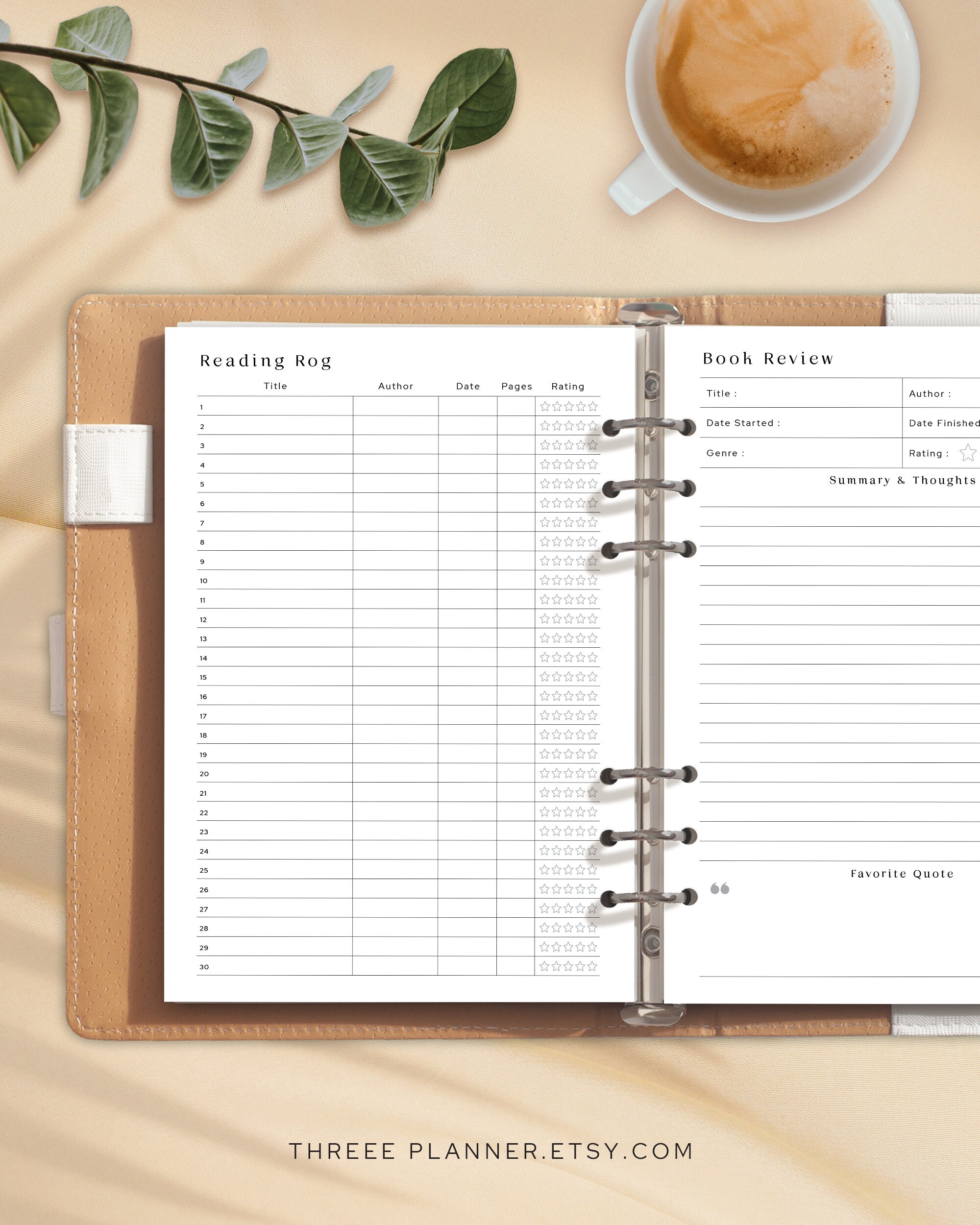 Reading Journal Template, Editable PDF, A4,a5,letter, Hafl Letter Size ...