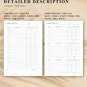 Work Time Log Printable, Task Time Tracker, A4 A5 Letter Half-size PDF ...