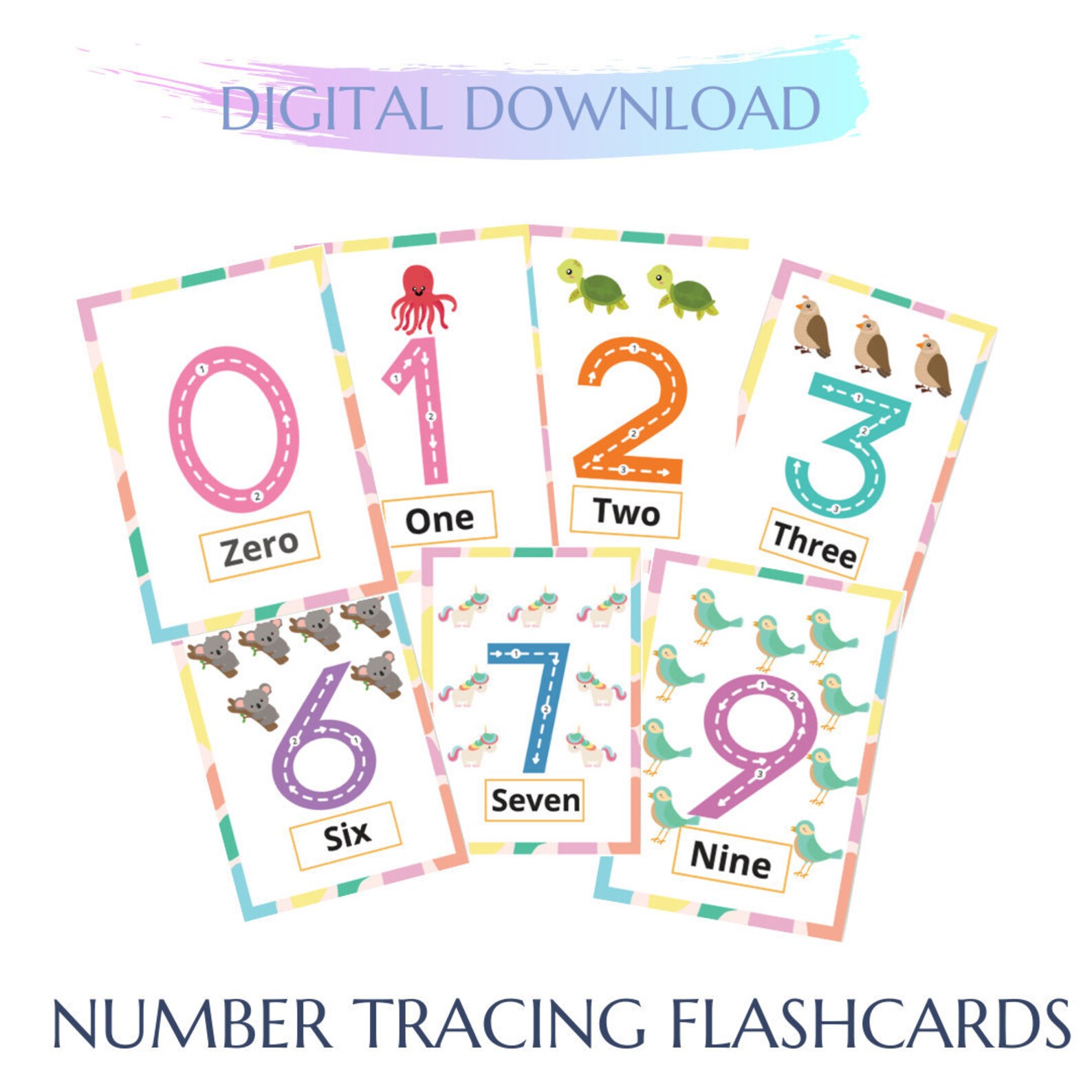 Number Tracing Flash Cards 0-9 for Writing and Counting | Etsy
