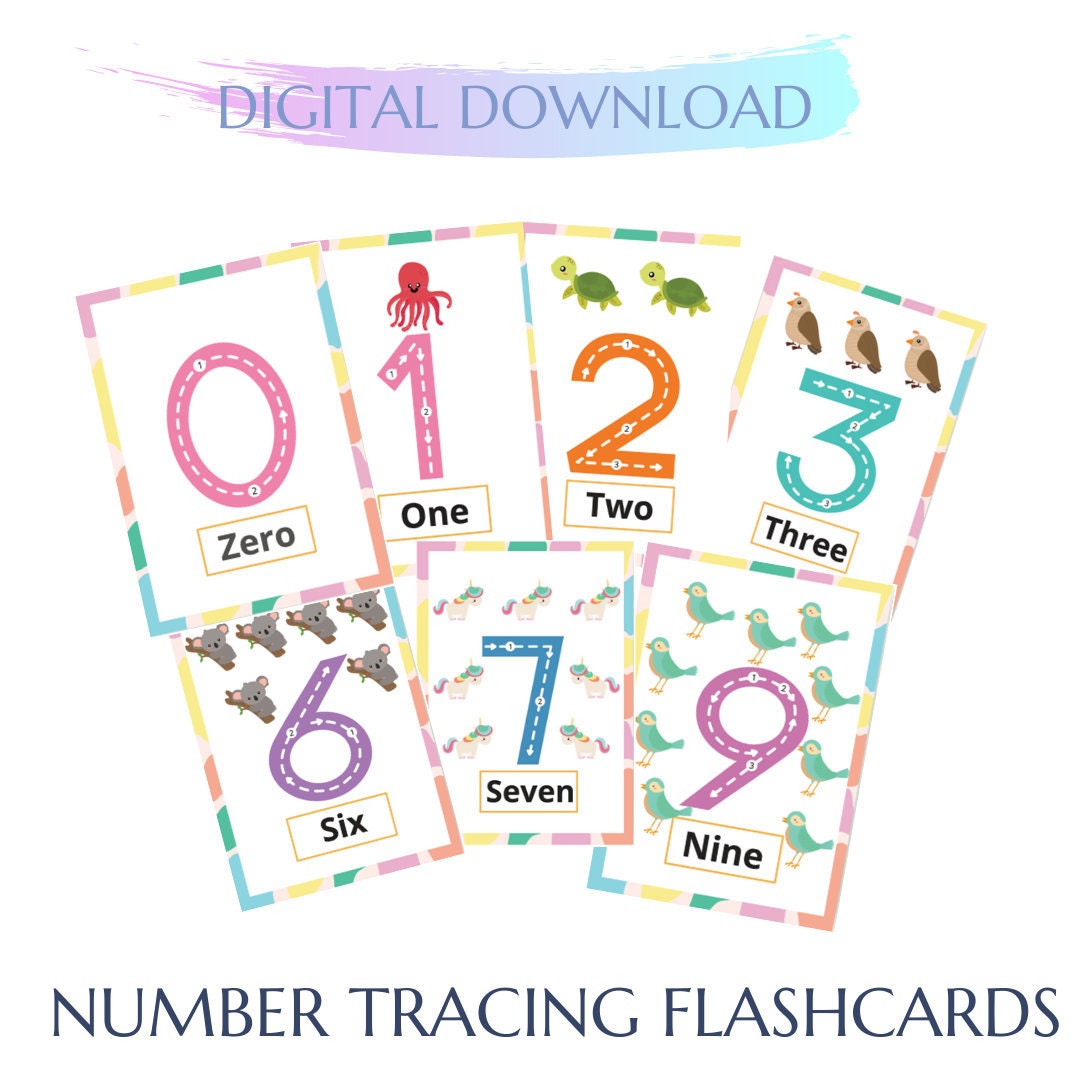 Number Tracing Flash Cards 0-9 for Writing and Counting | Etsy