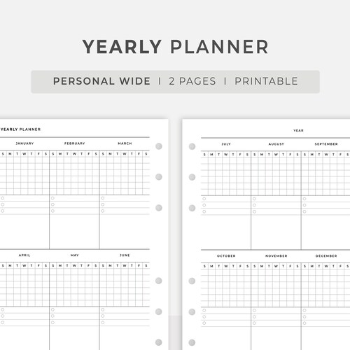 Year at A Glance Personal Wide Yearly 1 Page Yearly Planner | Etsy