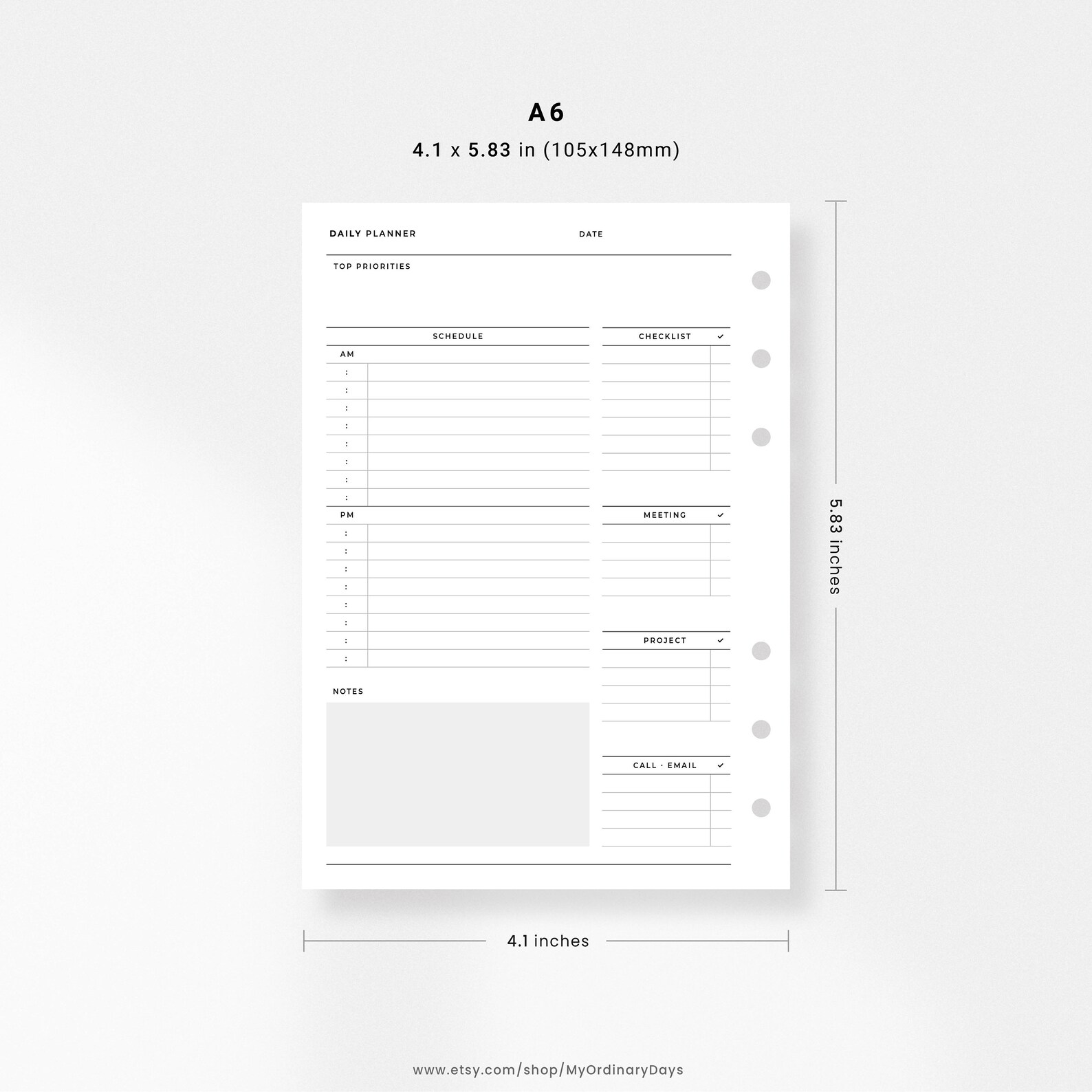 daily-work-planner-to-organize-your-work-day-a6-insert-l-etsy