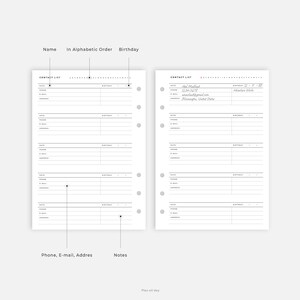 A6 Inserts: Contact List Printable Address Book Prints - Etsy