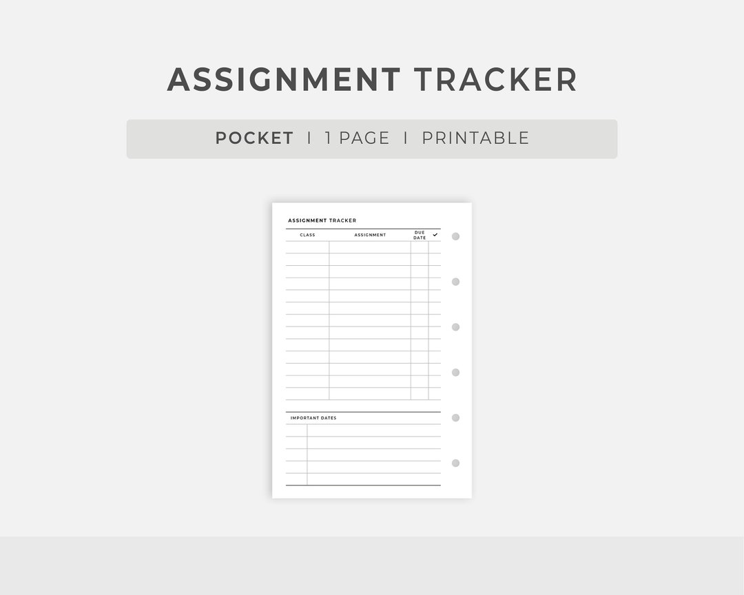 Pocket Inserts: Assignment Tracker Printable I Assignment - Etsy
