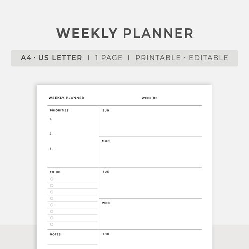 Week on 1 Page WO1P Horizontal Weekly Planner Printable US - Etsy