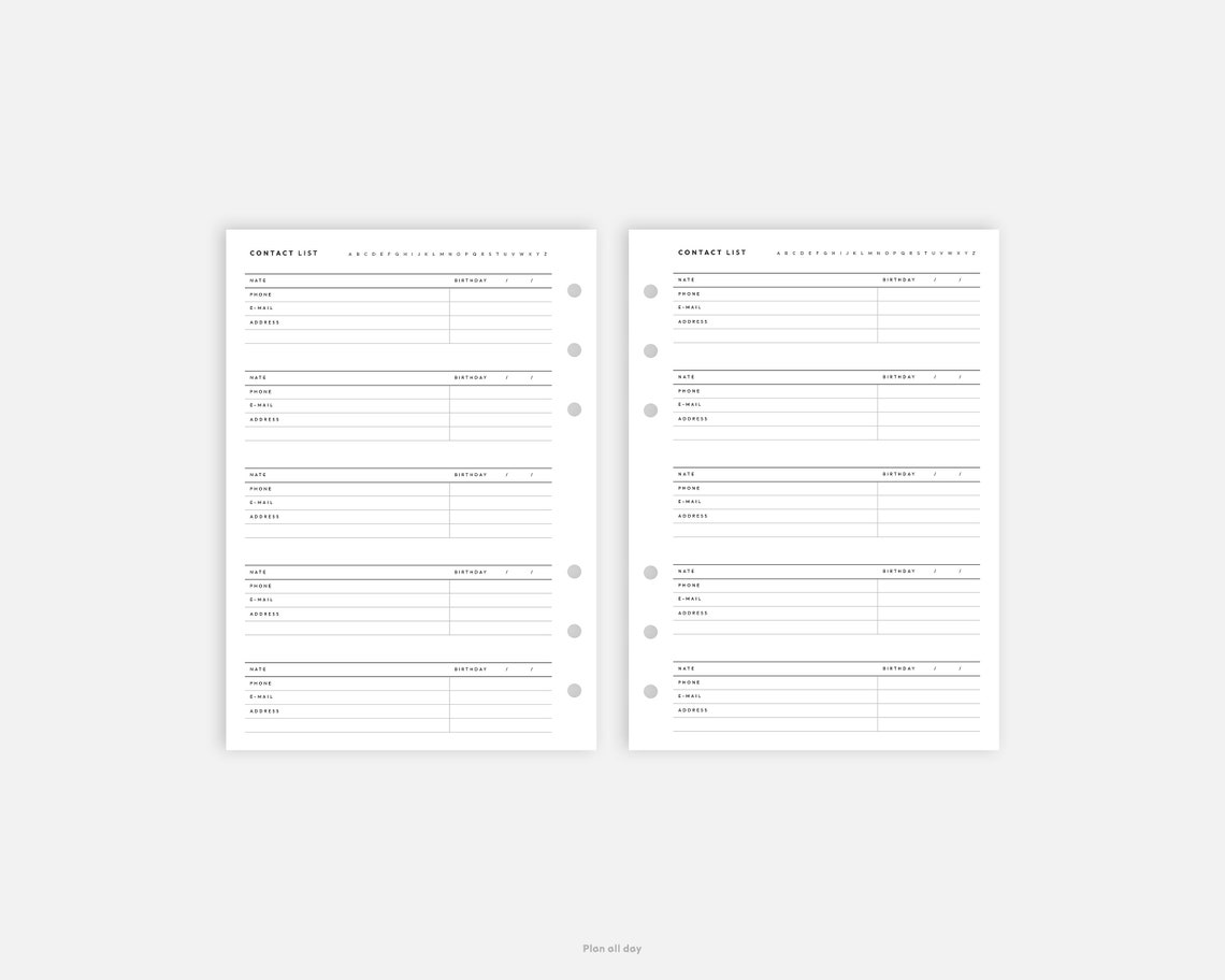 A6 Inserts: Contact List Printable Address Book Prints - Etsy