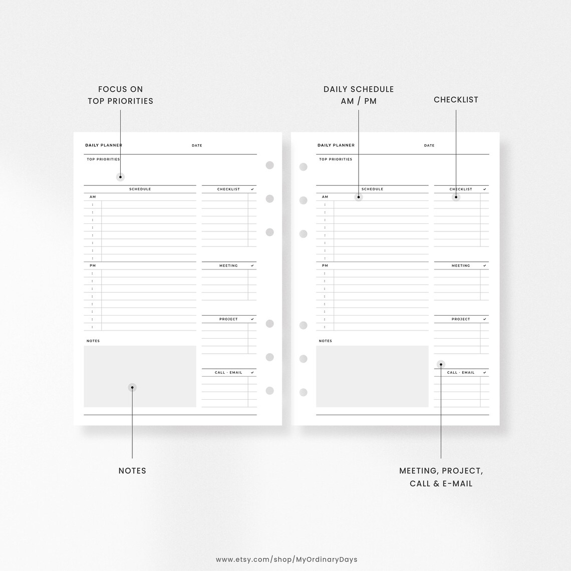 daily-work-planner-to-organize-your-work-day-a6-insert-l-etsy