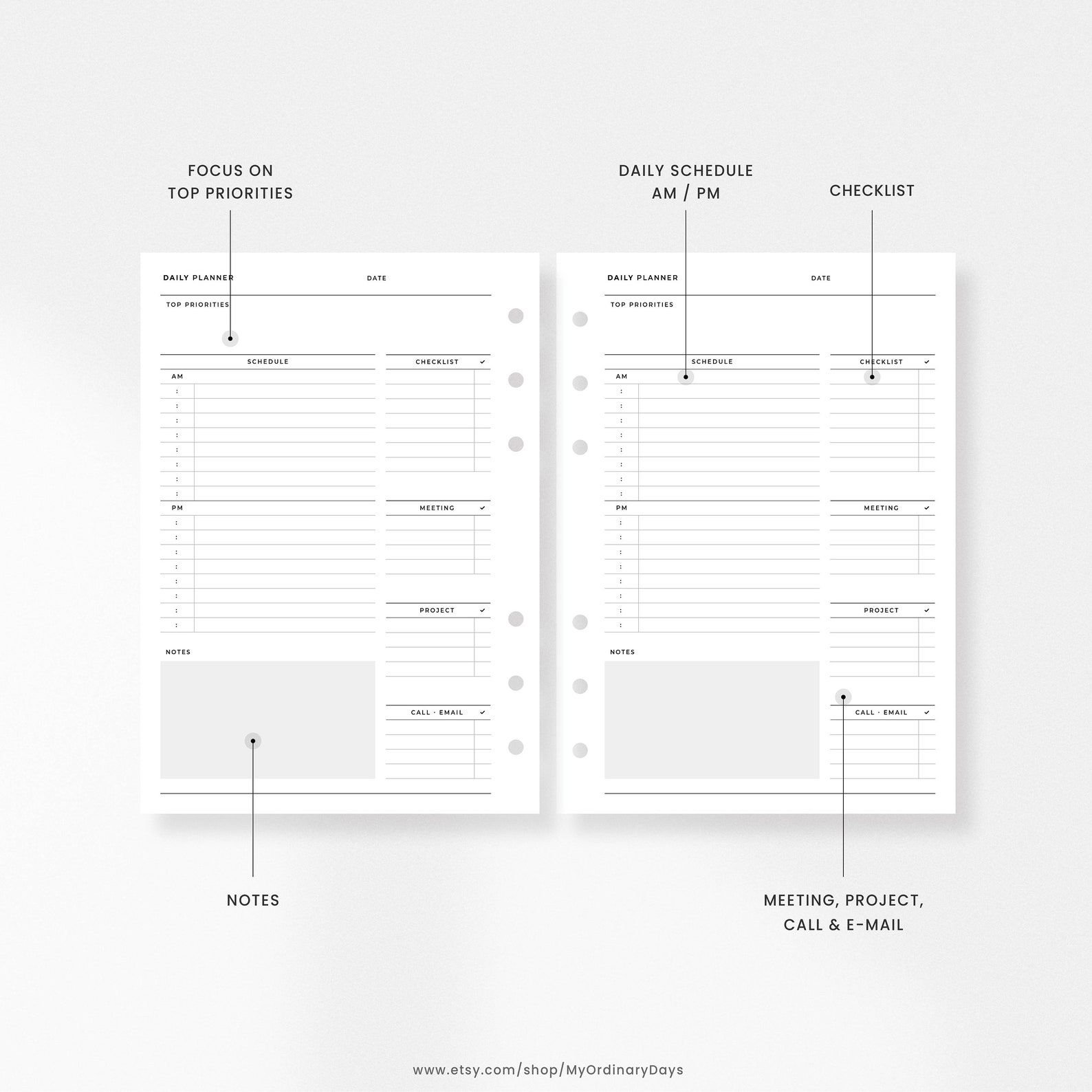 Daily Work Planner To Organize Your Work Day A6 Insert L Etsy