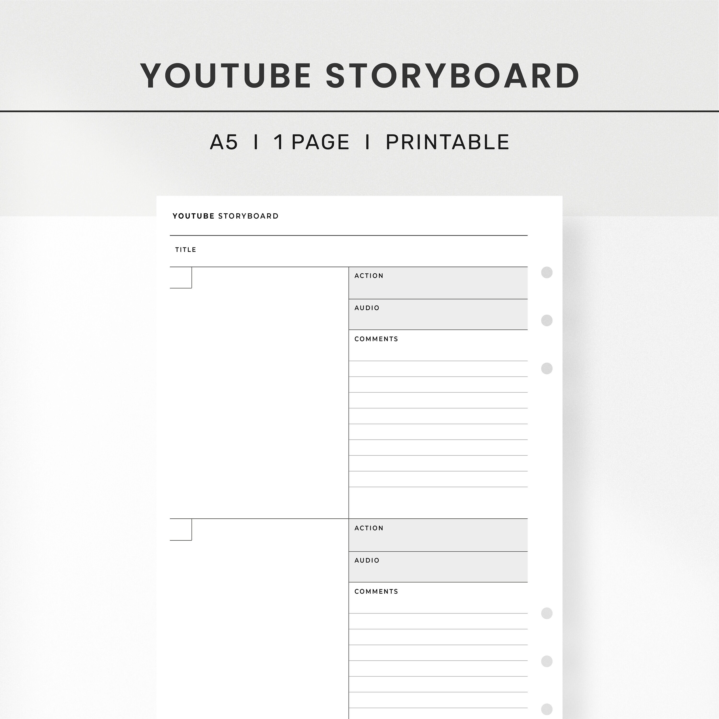 Youtube Storyboard Planner A5 Size Inserts Printable Youtube | Etsy