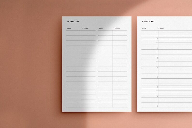 A4 US Letter Inserts: Vocabulary List Printable 2 Versions L | Etsy