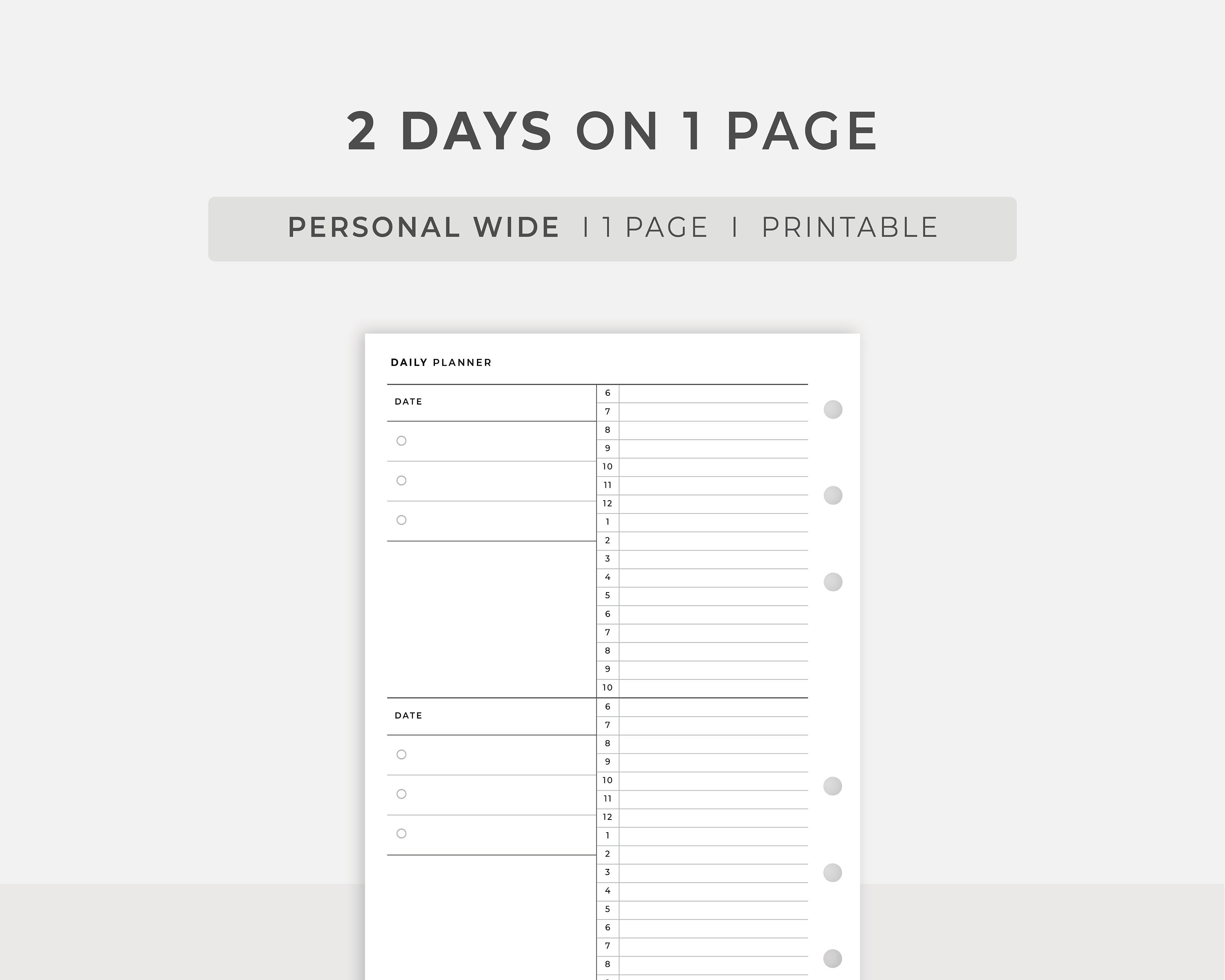 Paper Printable Daily Planner 2 Days On 1 Page l Everyday Planner ...