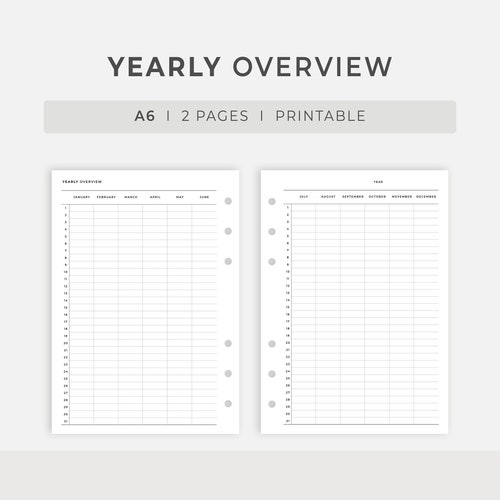 Yearly Overview Printable Yearly Planner on One Page Year at - Etsy ...