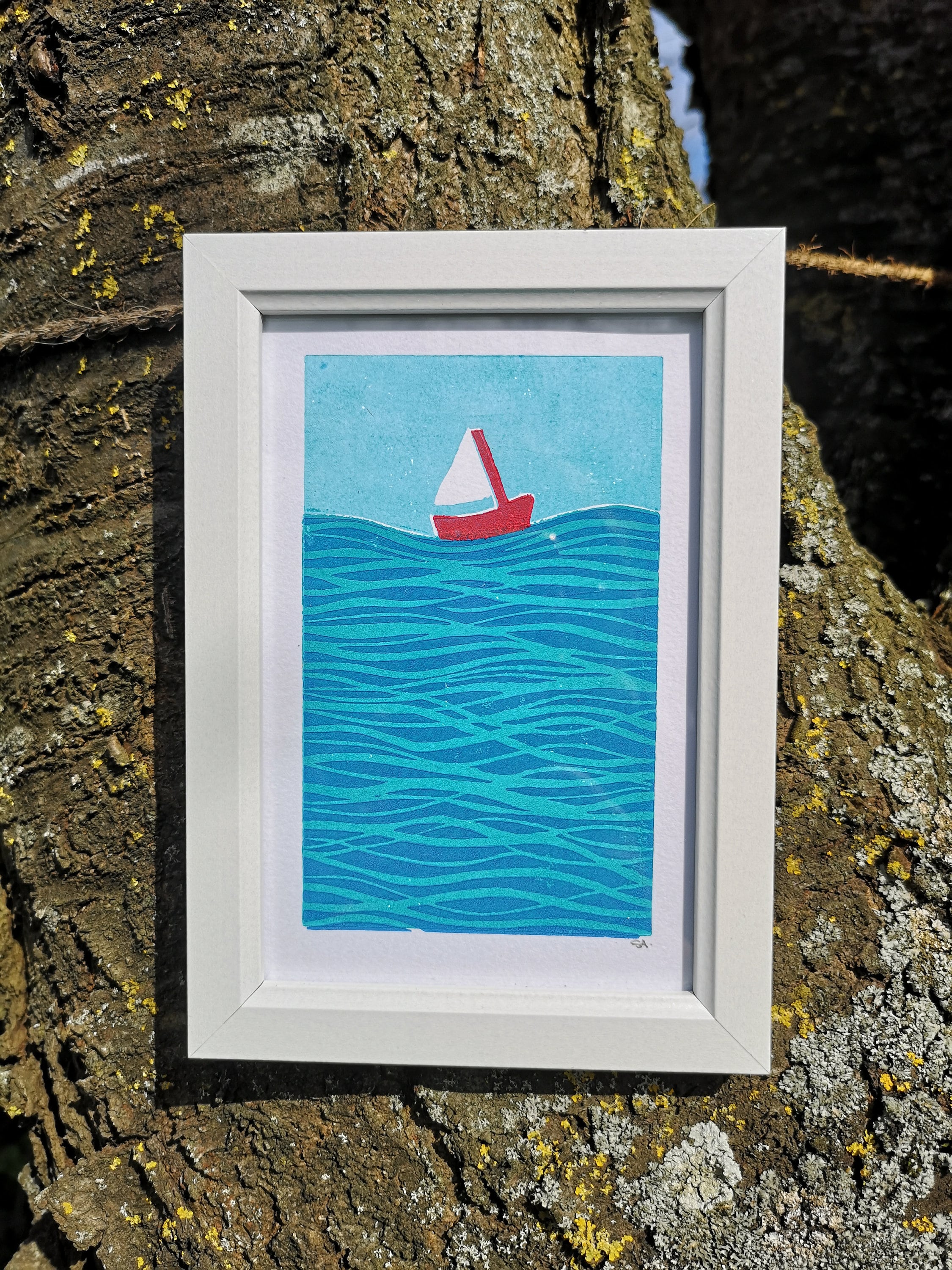 Boat on the Sea Linoprint in 4 Colours | Seascape | Nautical | Ocean ...
