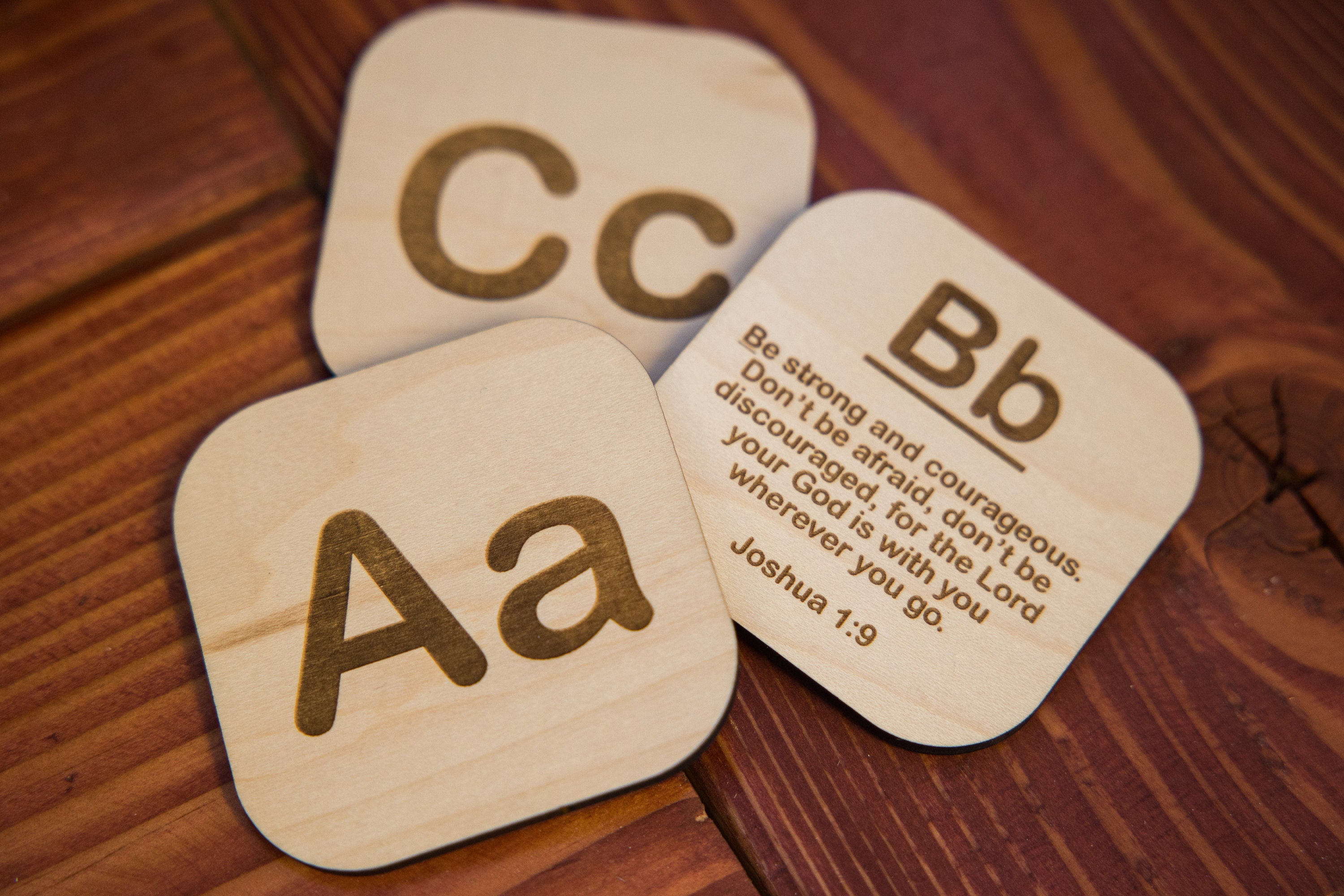 Kids Bible Memory Verse ABC Tiles 2 and 3 Sizes on Natural Maple Wood ...