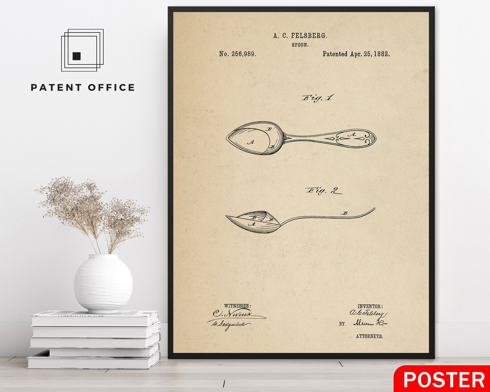 Spoon Patent Poster Wall Art Prints Blueprint Gift | Etsy
