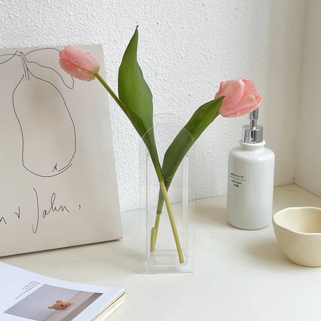 Clear Acrylic Vase, Modern Abstract Acrylic Vases, Stem Bud Vase, Clear ...