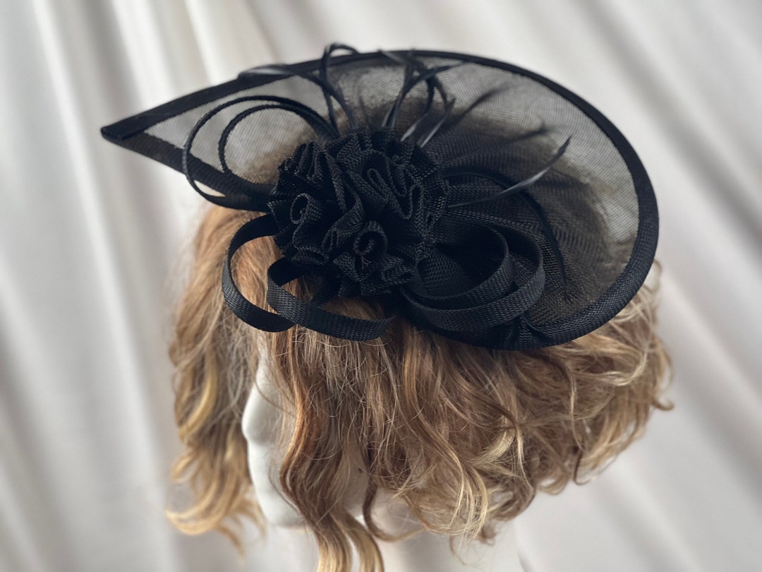 Elegant Asymmetric Royal Ascot Sinamay Hatwear Vintage Black Tea Hat ...