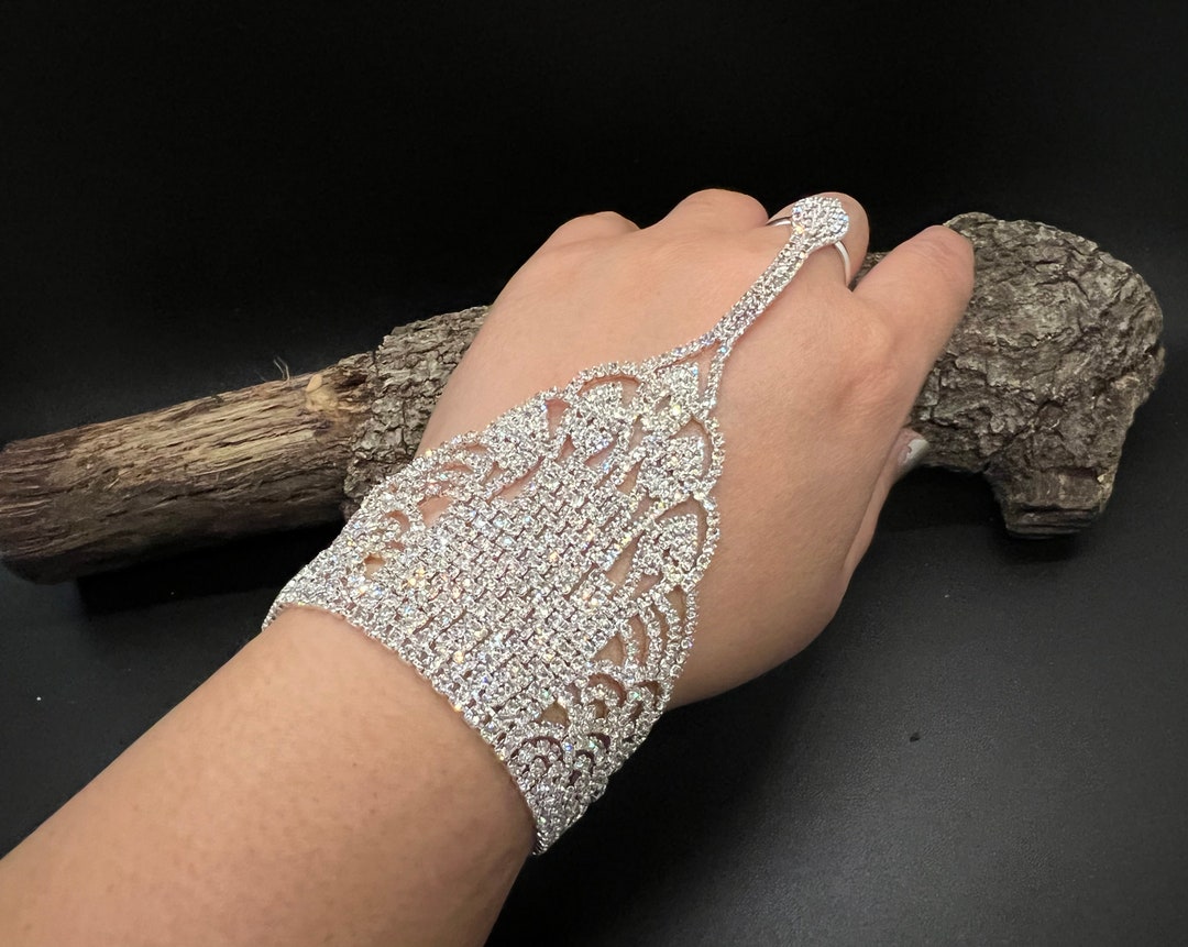 Crystal Hand Piece. Hand Jewelry With Connected Ring. Hand Chain and ...