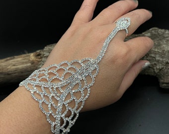 Crystal Hand Piece. Hand Jewelry With Connected Ring. Hand Chain and ...