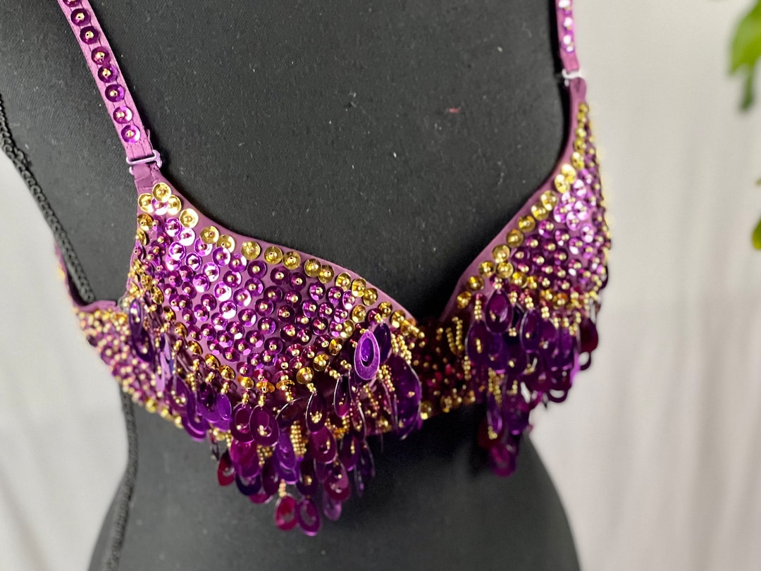 Beautiful PURPLE Gold Handmade Tribal Zari Bra Pendant Fringe Belly ...
