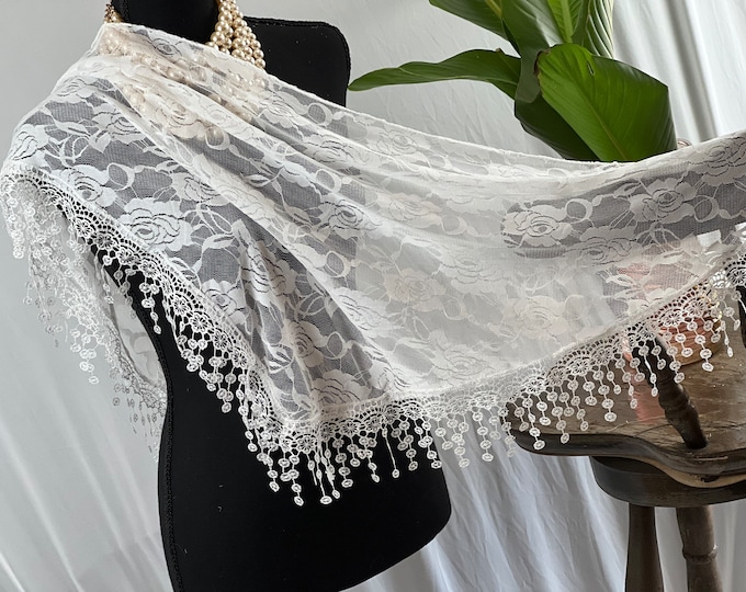 Elegant White Rose Chapel Vintage Sheer Lace Shawl Wedding Cape Evening ...